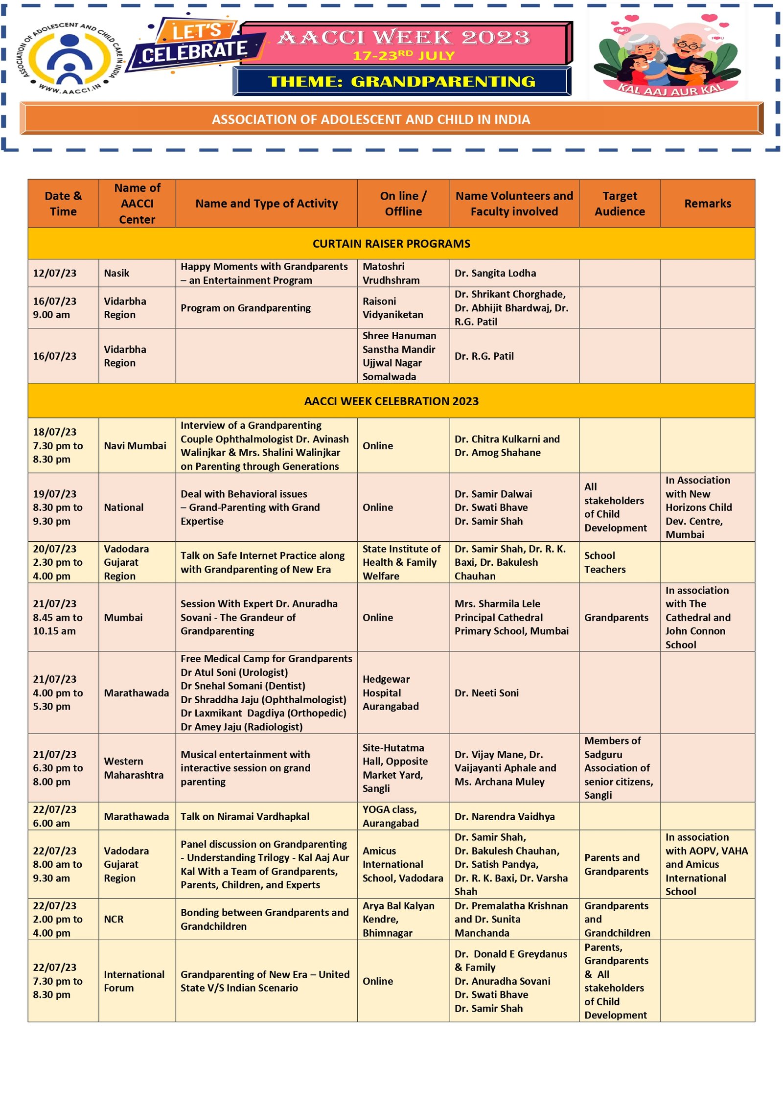 AACCI WEEK CELEBRATION ACTIVITY CALENDAR / 17-23 JULY 2023 – AACCI